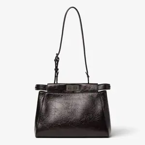 Fendi My Peekaboo Small Crackled Black Leather Bag - [black]
